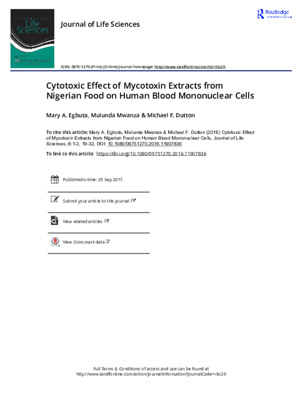 (PDF) Cytotoxic Effect of Mycotoxin Extracts from Nigerian Food on ...