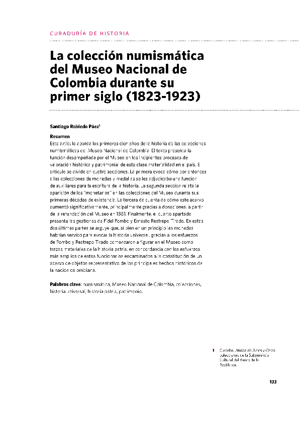 (PDF) La colección numismática del Museo Nacional de Colombia durante ...