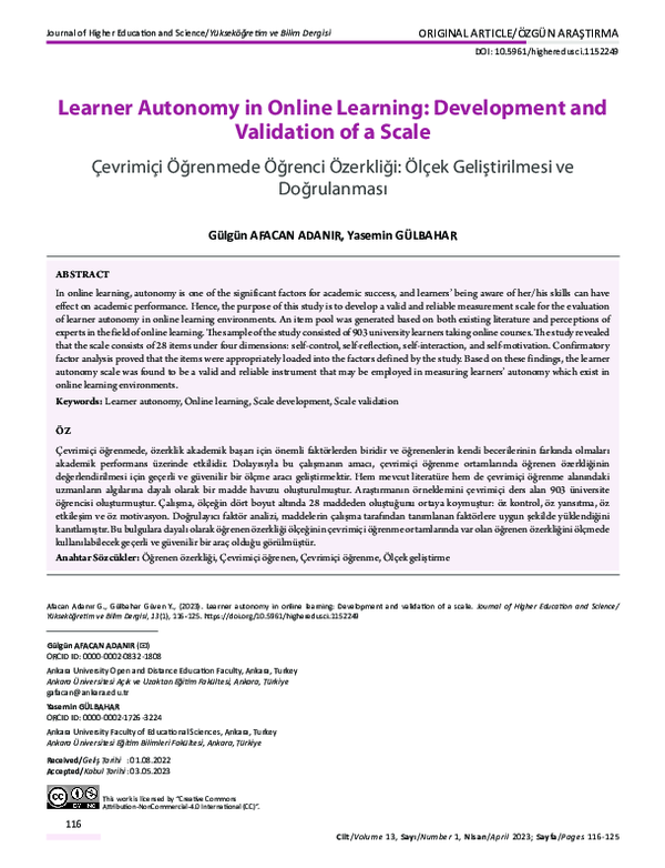 (PDF) Learner Autonomy in Online Learning: Development and Validation ...