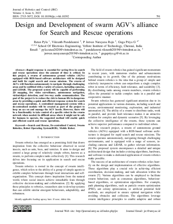 (PDF) Design and Development of swarm AGV’s alliance for Search and ...
