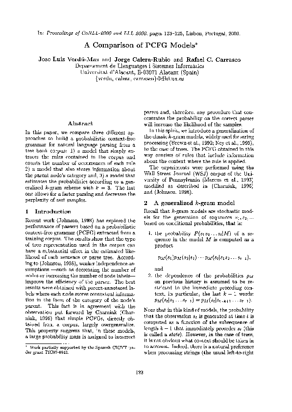 (PDF) A comparison of PCFG models