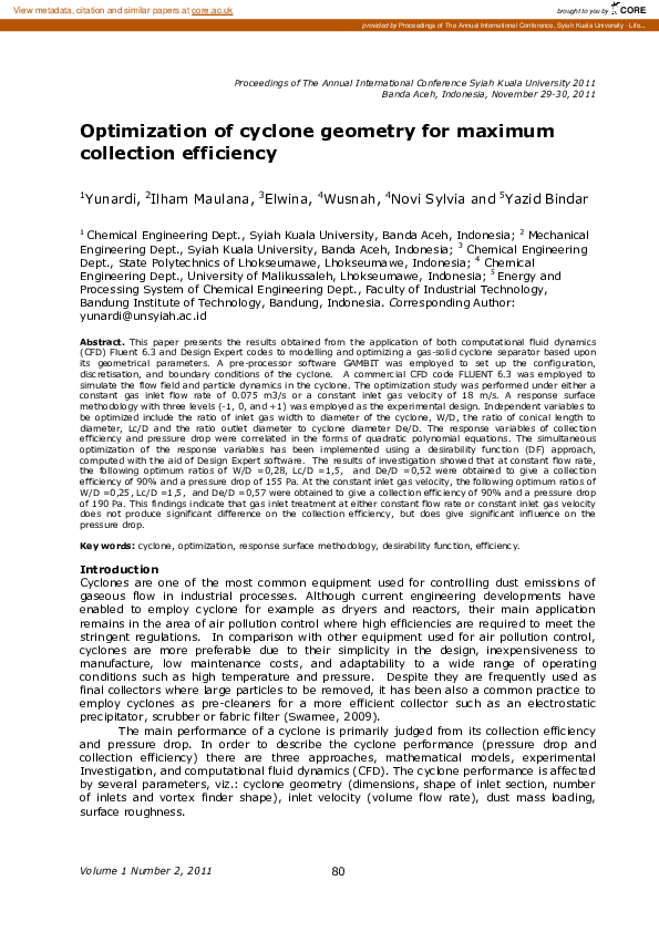 (PDF) Optimization of cyclone geometry for max