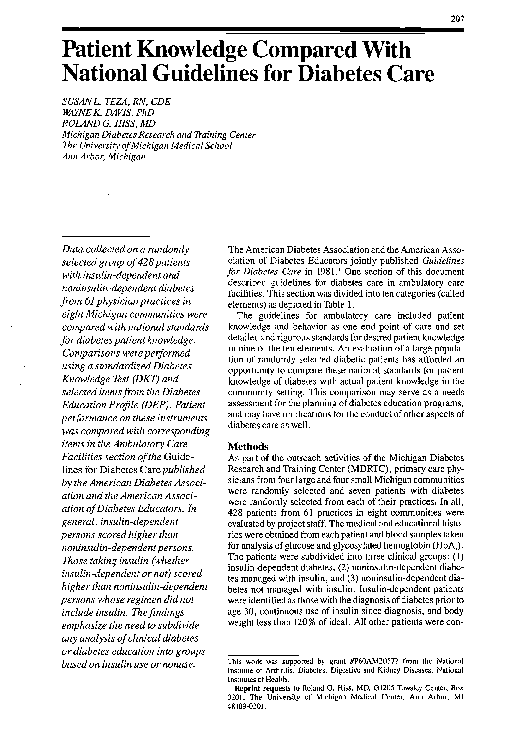 (PDF) Patient Knowledge Compared With National Guidelines for Diabetes Care