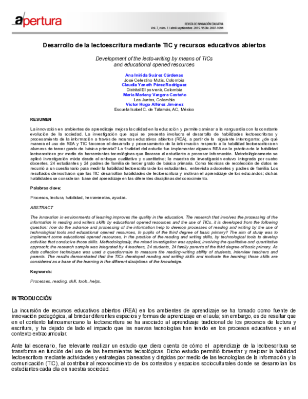 (PDF) Desarrollo de la lectoescritura mediante TIC y recursos educativos abiertos