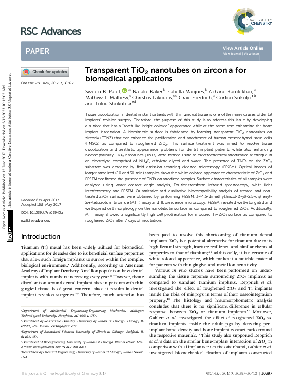 (PDF) Transparent TiO2 nanotubes on zirconia for biomedical applications
