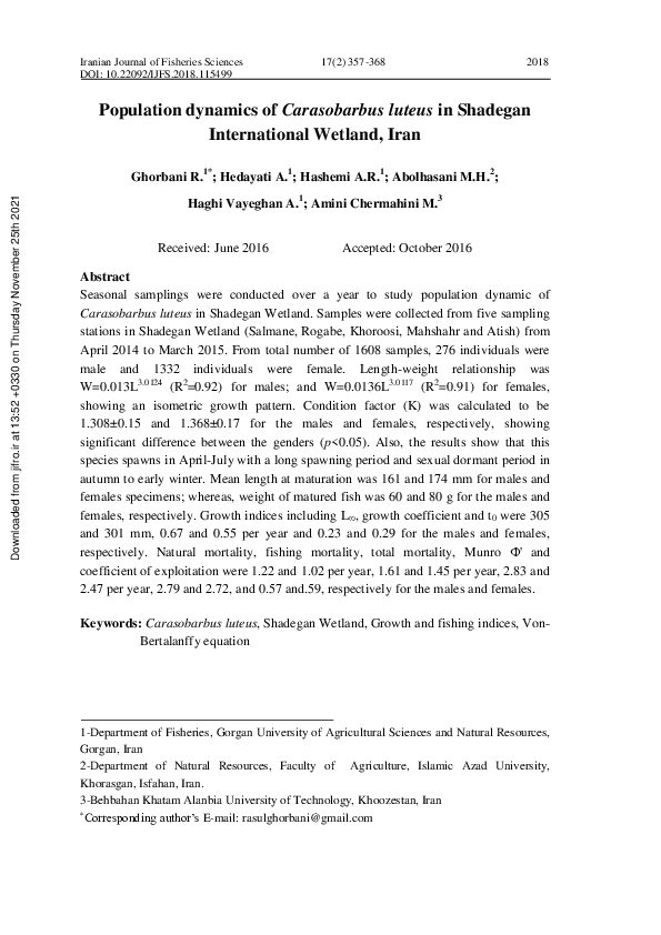 (PDF) Population dynamics of Carasobarbus luteus in Shadegan ...