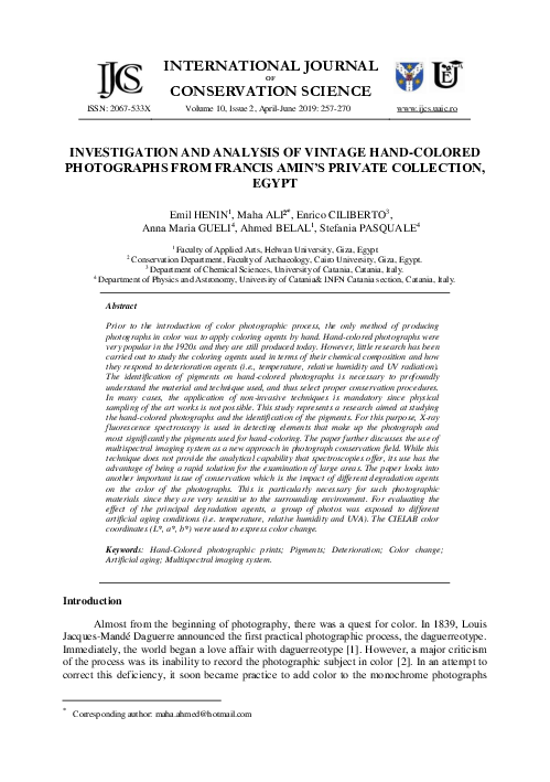 (PDF) Investigation and Analysis of Vintage Hand-Colored Photographs ...