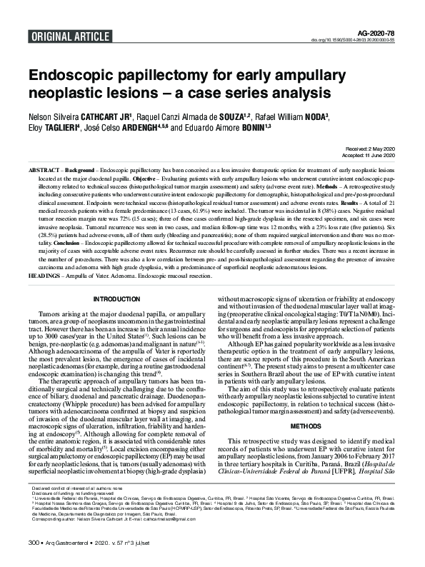 (PDF) Endoscopic Papillectomy for Early Ampullary Neoplastic Lesions ...