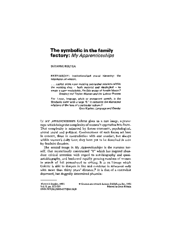 (PDF) The symbolic in the family factory: My apprenticeships
