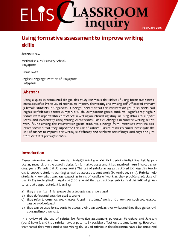 (PDF) Using formative assessment to improve writing skills