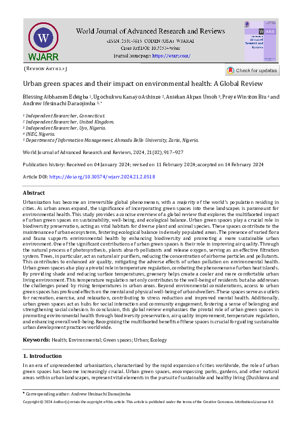 (PDF) Urban green spaces and their impact on environmental health: A ...