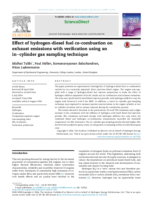 (PDF) Effect of hydrogen-diesel fuel co-combustion on exhaust emissions ...