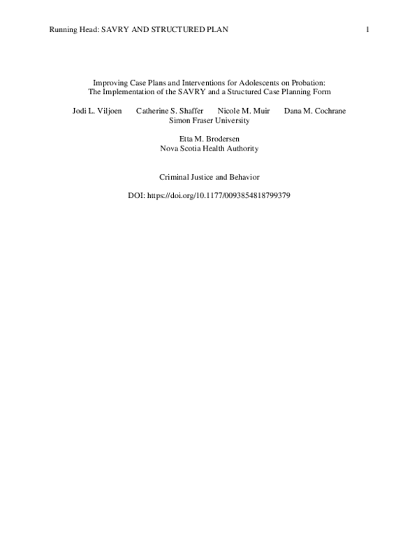(PDF) Improving Case Plans and Interventions for Adolescents on ...