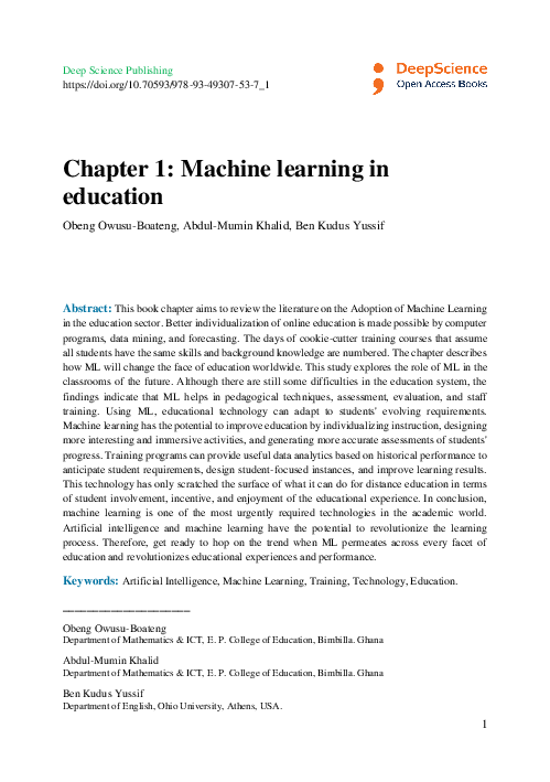 (PDF) Chapter 1: Machine Learning in Education