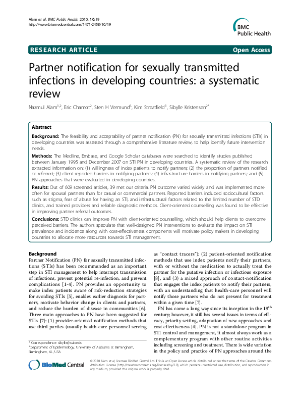 (PDF) Partner notification for sexually transmitted infections in ...