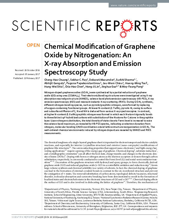 (PDF) Chemical Modification of Graphene Oxide by Nitrogenation: An X ...