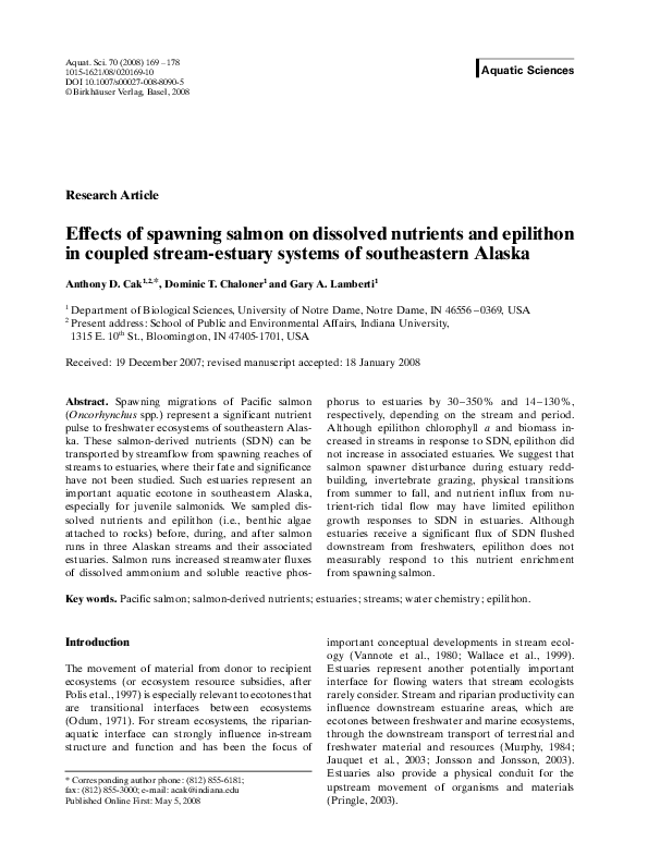 (PDF) Effects of spawning salmon on dissolved nutrients and epilithon ...