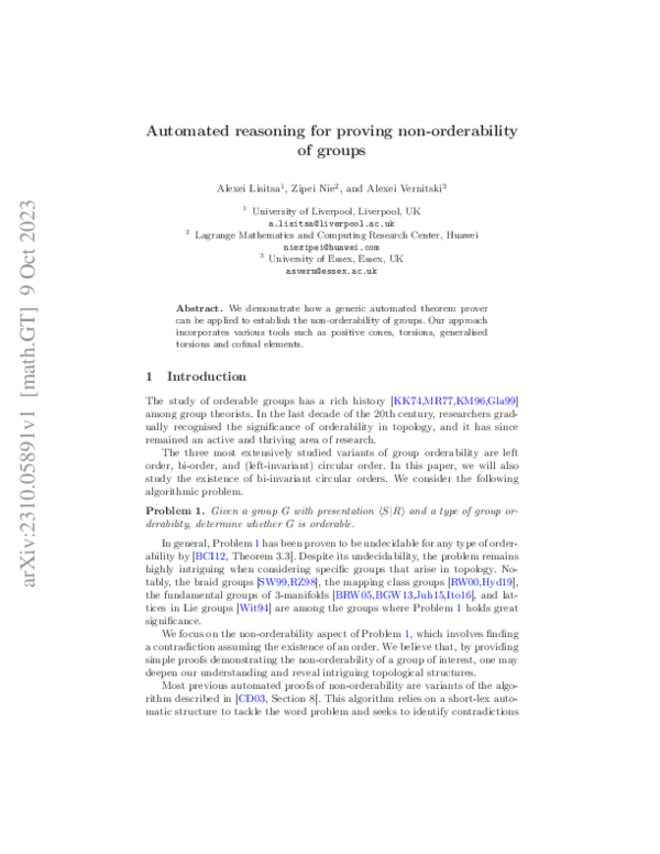 (PDF) Automated reasoning for proving non-orderability of groups