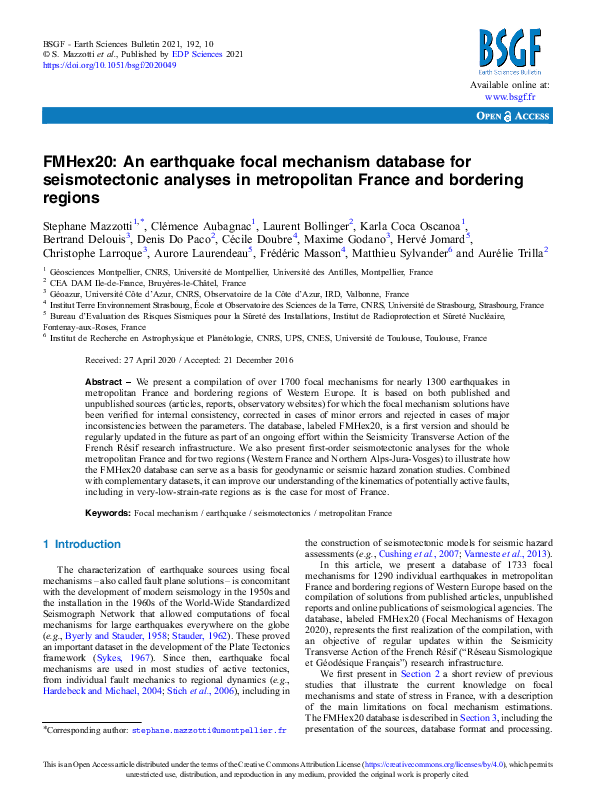 (PDF) FMHex20: An earthquake focal mechanism database for seismotectonic analyses in ...