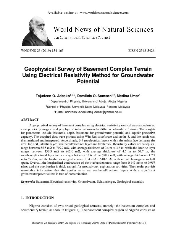 (PDF) Geophysical Survey of Basement Complex Terrain Using Electrical ...