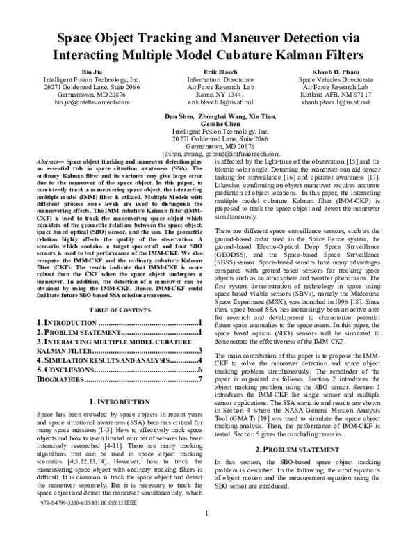 (PDF) Space object tracking and maneuver detection via interacting multiple model cubature ...