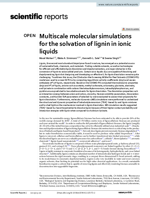 (PDF) Multiscale molecular simulations for the solvation of lignin in ...