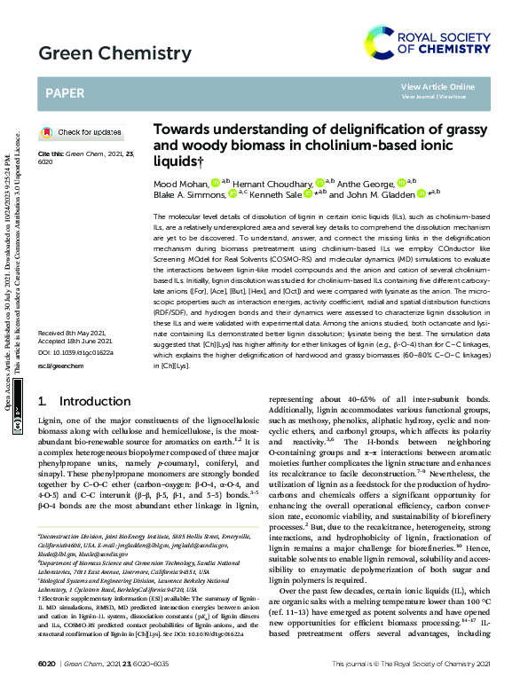 (PDF) Towards understanding of delignification of grassy and woody biomass in cholinium-based ...