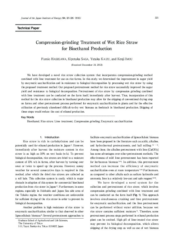 (PDF) Compression-grinding Treatment of Wet Rice Straw for Bioethanol ...