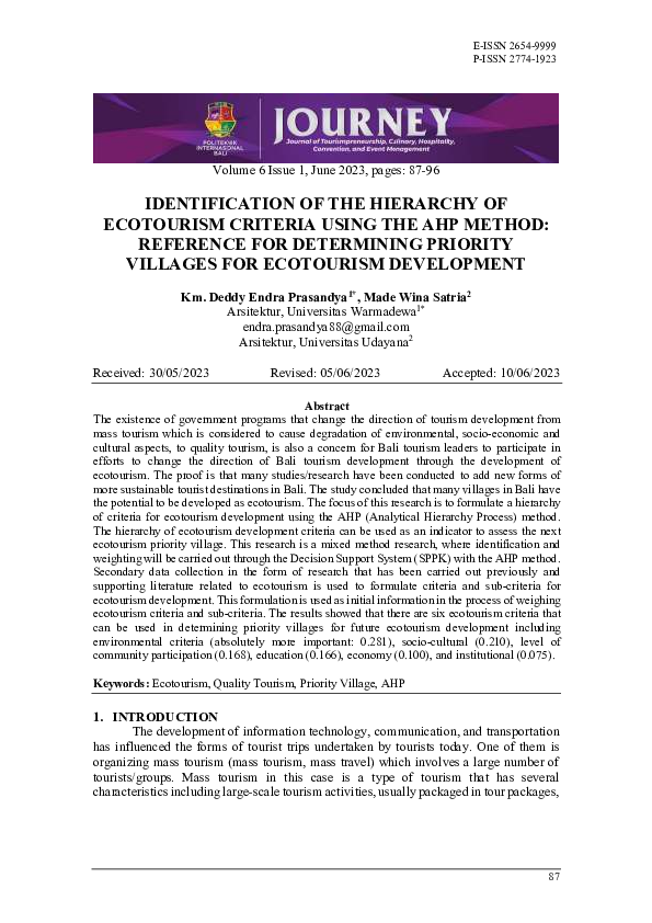 (PDF) Identification Of The Hierarchy Of Ecotourism Criteria Using The AHP Method: Reference For ...