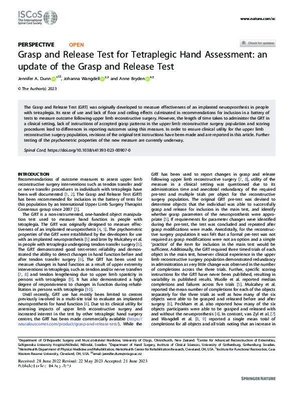 (PDF) Grasp and Release Test for Tetraplegic Hand Assessment: an update ...