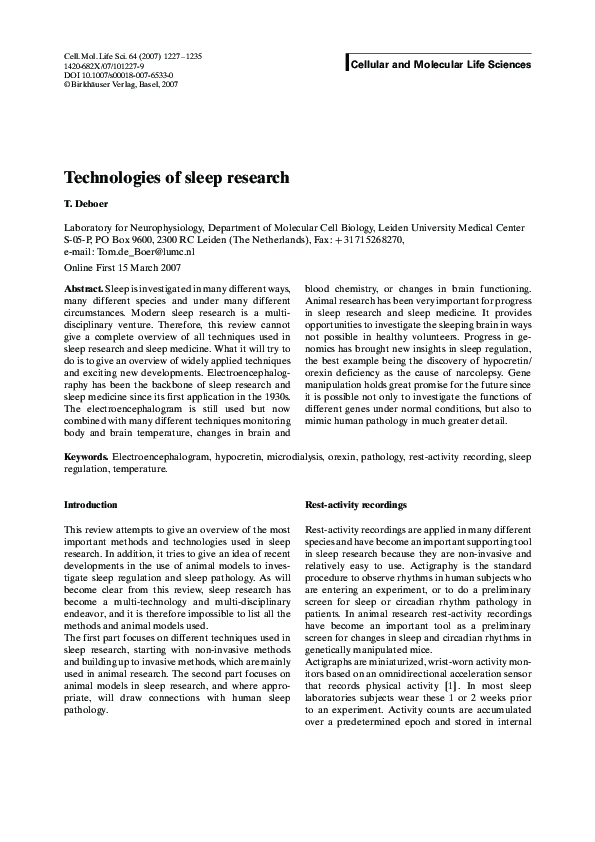 (PDF) Technologies of sleep research