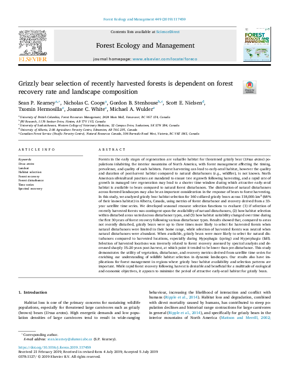 (PDF) Grizzly bear selection of recently harvested forests is dependent ...