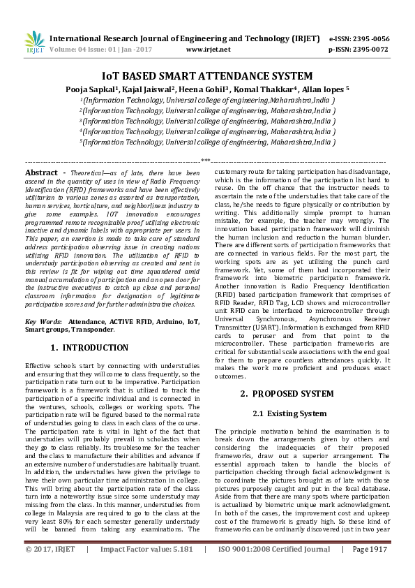 (PDF) IoT based Smart Attendance System
