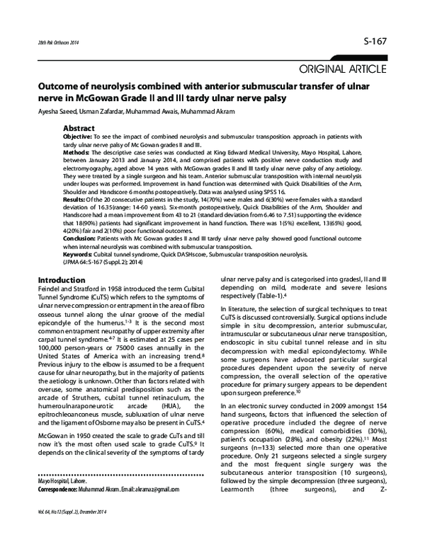 (PDF) Outcome of neurolysis combined with anterior submuscular transfer ...
