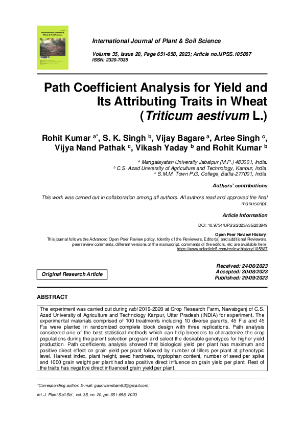 (PDF) Path Coefficient Analysis for Yield and Its Attributing Traits in Wheat (Triticum aestivum L.)