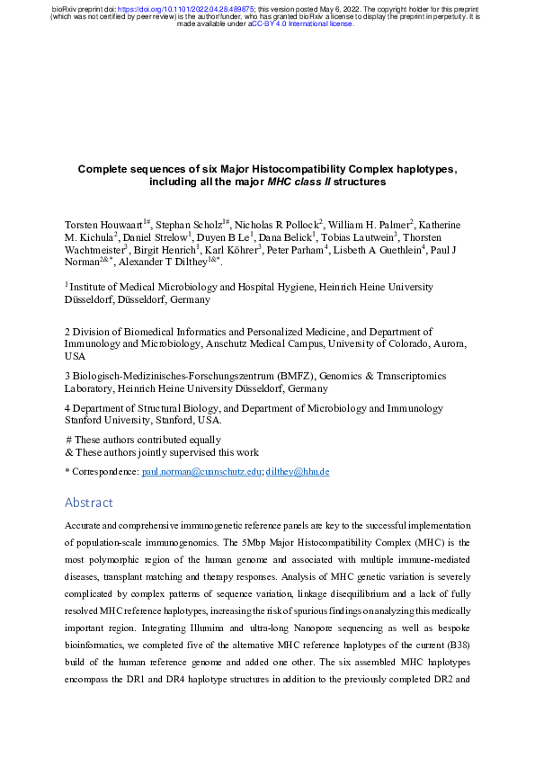 (PDF) Complete sequences of six Major Histocompatibility Complex ...