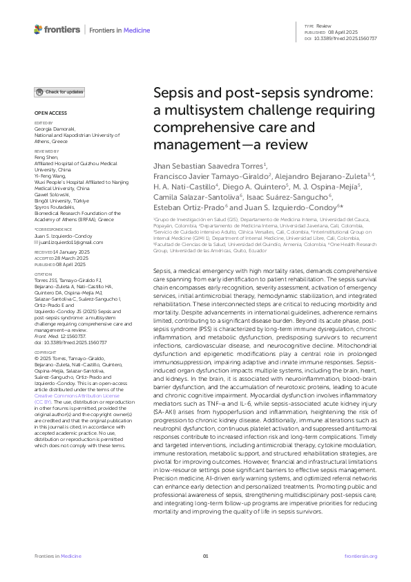 (PDF) Sepsis and post-sepsis syndrome: a multisystem challenge ...