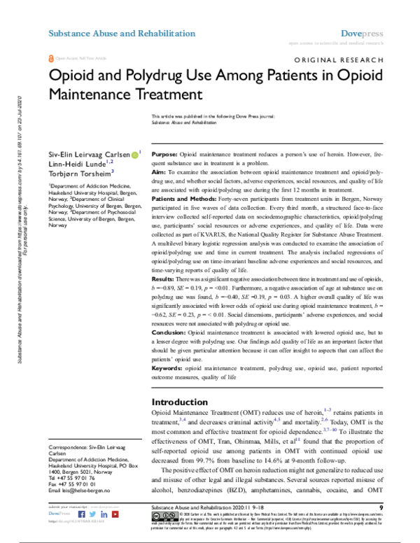 (PDF) Opioid and Polydrug Use Among Patients in Opioid Maintenance ...