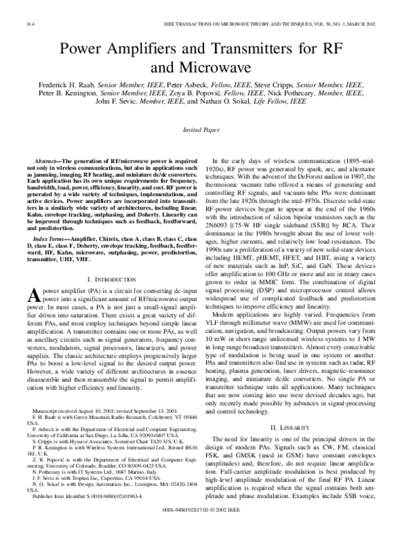 (PDF) Power amplifiers and transmitters for RF and microwave