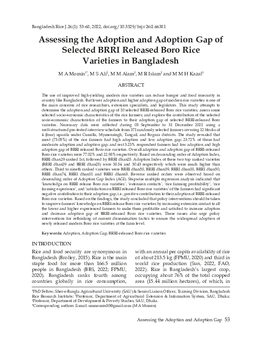 (PDF) Accessing Adoption and Adoption Gap of Selected BRRI-Released ...