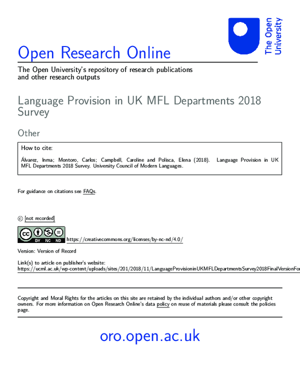(PDF) Language Provision in UK MFL Departments 2018 Survey