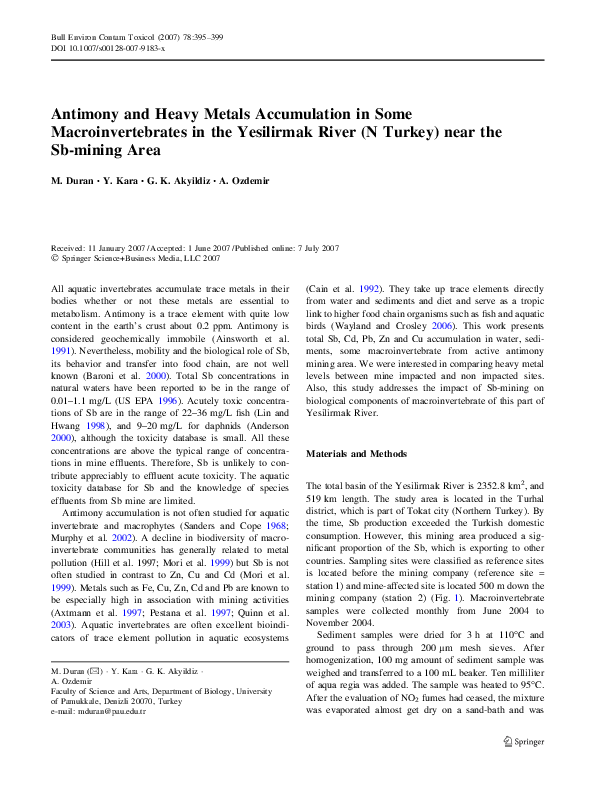 (PDF) Antimony and Heavy Metals Accumulation in Some Macroinvertebrates ...