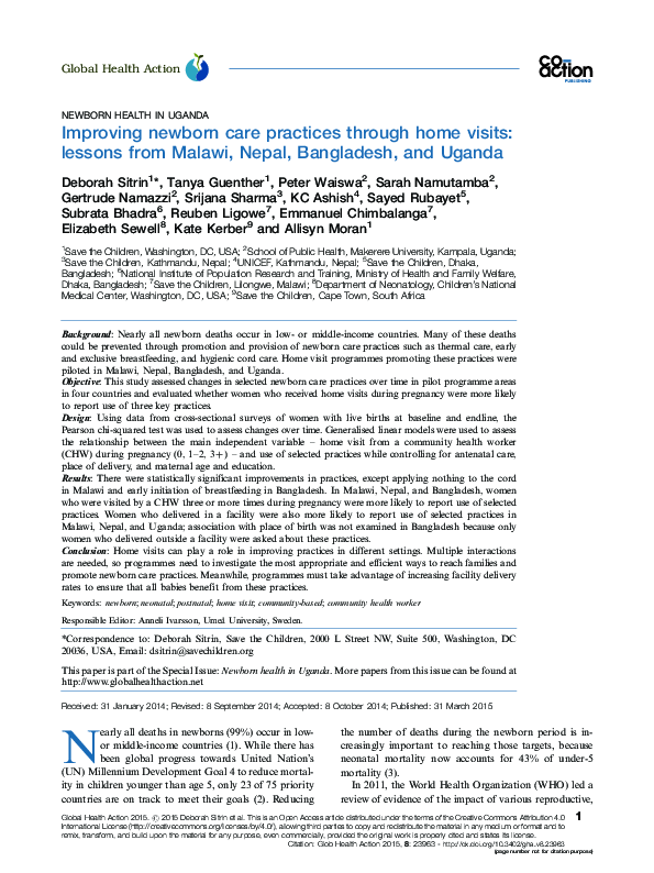 Pdf Improving Newborn Care Practices Through Home Visits Lessons