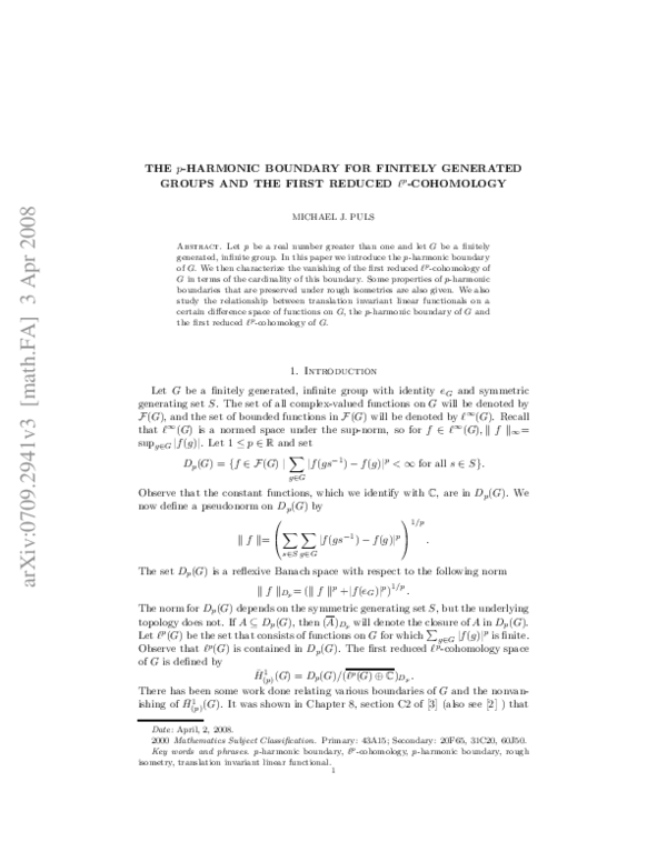 (PDF) The p-harmonic boundary for finitely generated groups and the ...