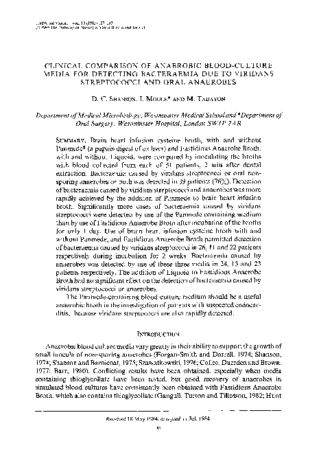 (PDF) Clinical Comparison of Anaerobic Blood-Culture Media for Detecting Bacteraemia Due to ...