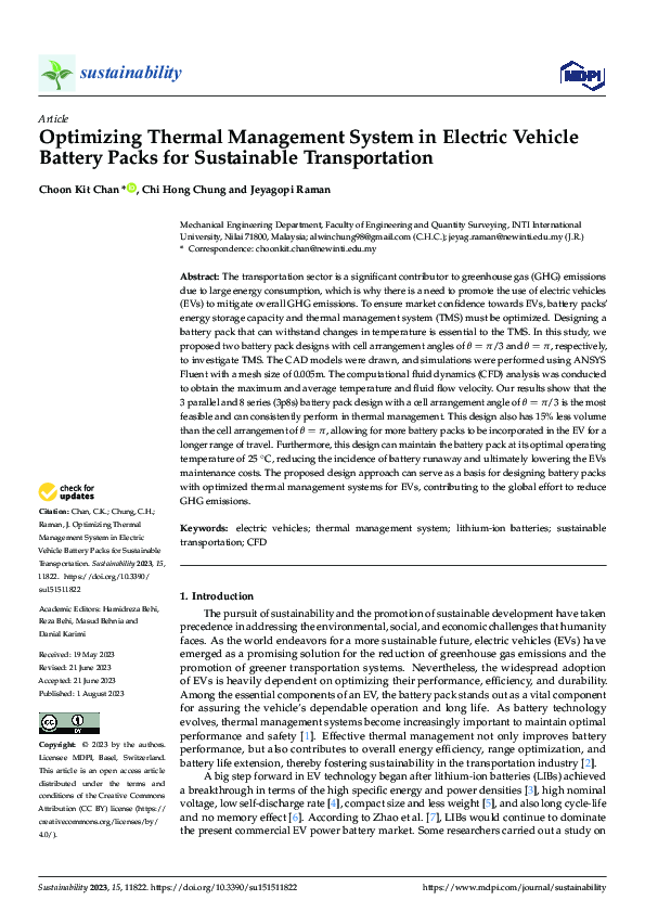 (PDF) Optimizing Thermal Management System in Electric Vehicle Battery Packs for Sustainable ...