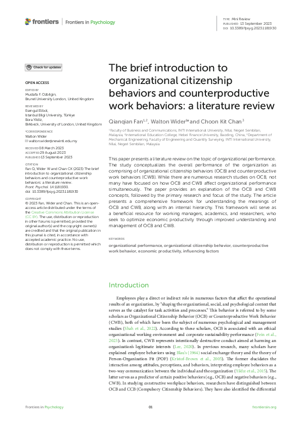 (PDF) The brief introduction to organizational citizenship behaviors and counterproductive work ...