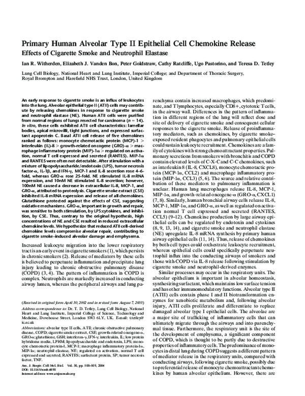 (PDF) Primary Human Alveolar Type II Epithelial Cell Chemokine Release