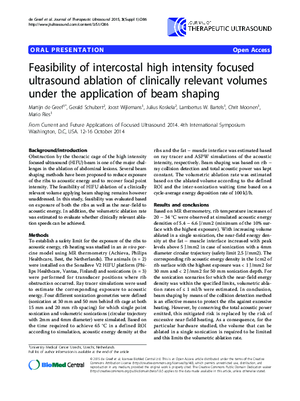 (PDF) Feasibility of intercostal high intensity focused ultrasound ...