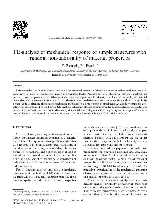 (PDF) FE-analysis of mechanical response of simple structures with random non-uniformity of ...